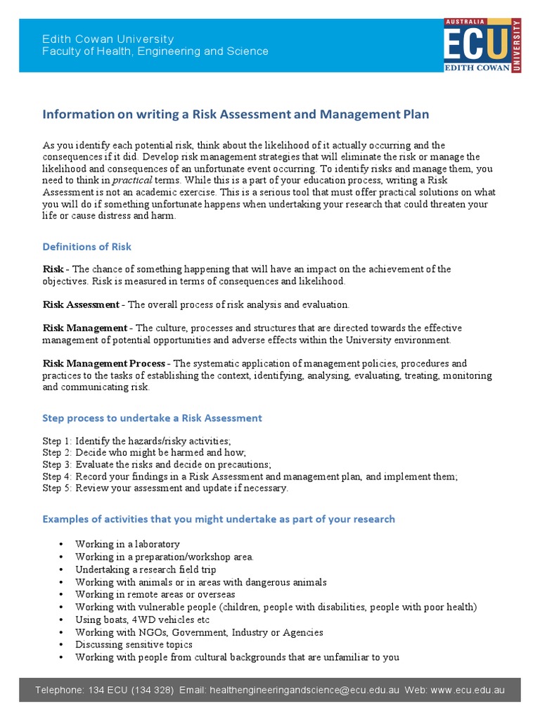 Information About Writing A Risk Assessment and Management Plan | PDF ...