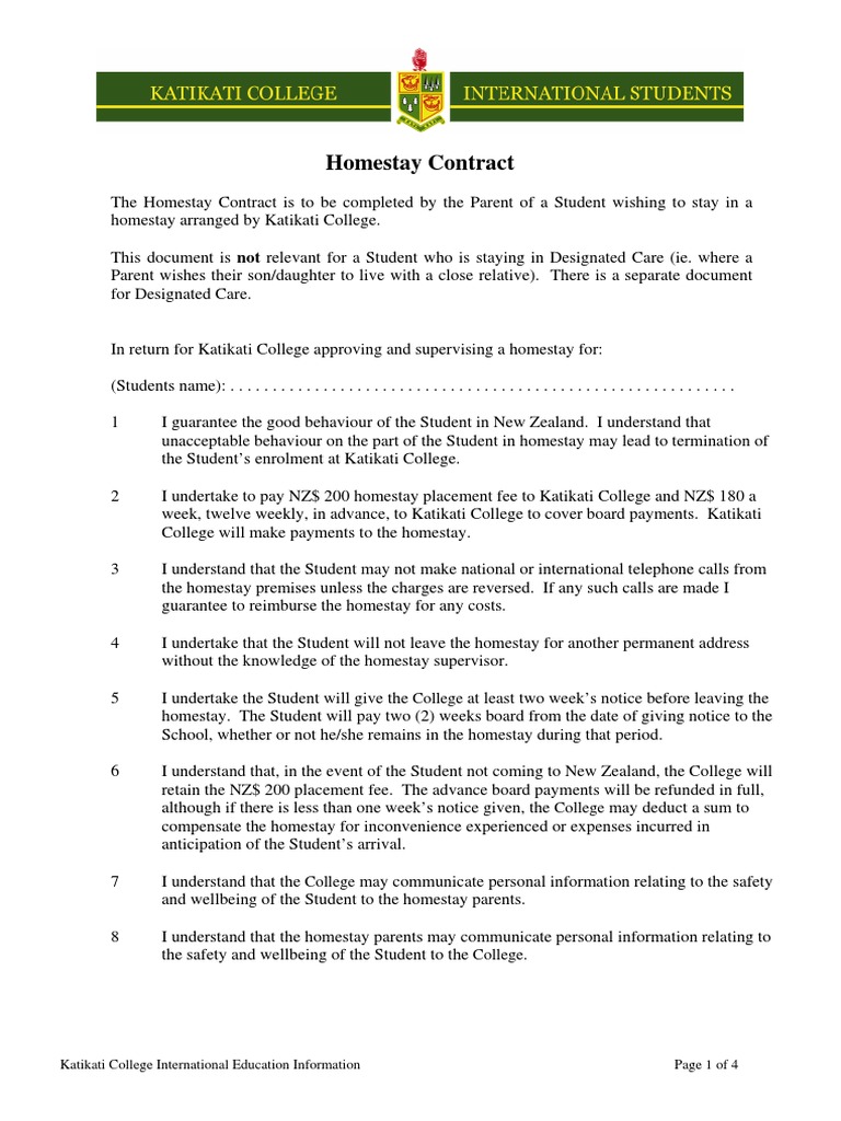 International Student Homestay Contract | PDF | Expense | Government