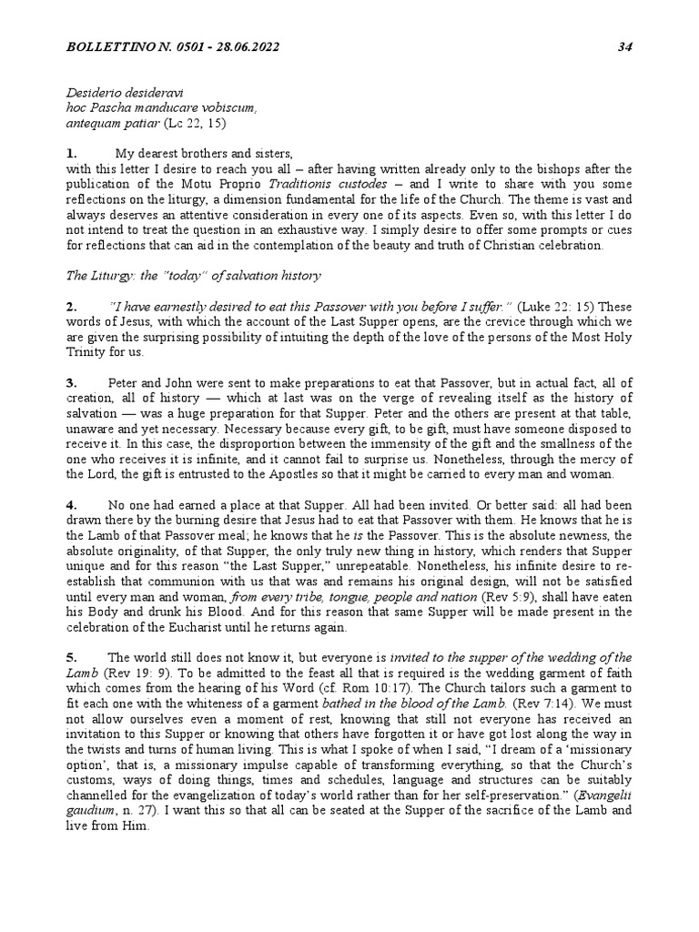 Apostolic Letter ENGLISH | Download Free PDF | Eucharist | Mass (Liturgy)