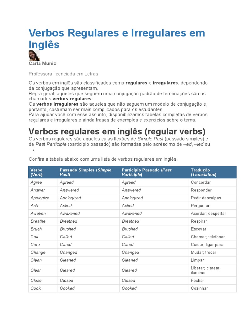 Verbos Regulares e Irregulares em Inglês | PDF | Linguística | Ciência ...
