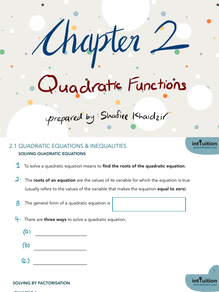 Chapter 2 - Quadratic Functions | Download Free PDF | Quadratic Equation | Equations