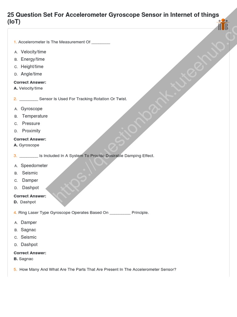25 Question Set For Accelerometer Gyroscope Sensor in Internet of ...