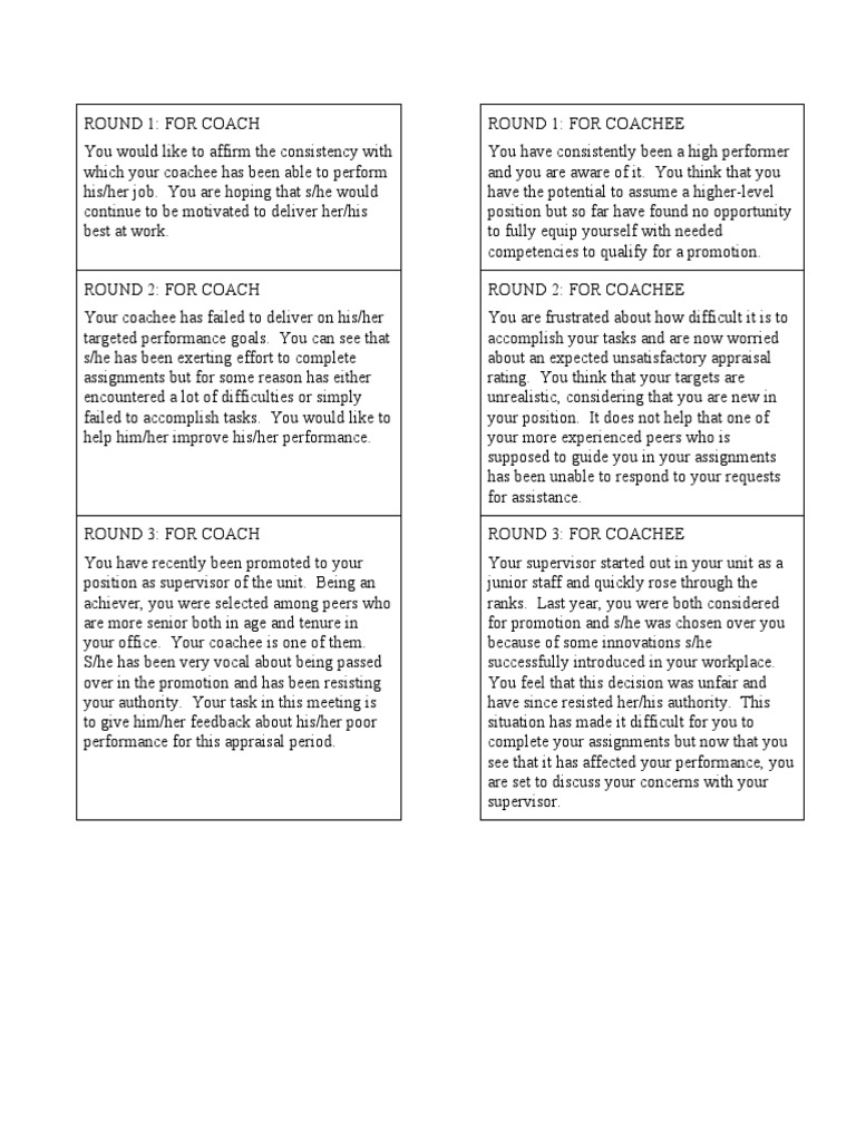 Coaching Scenarios | PDF | Performance Appraisal | Behavioural Sciences