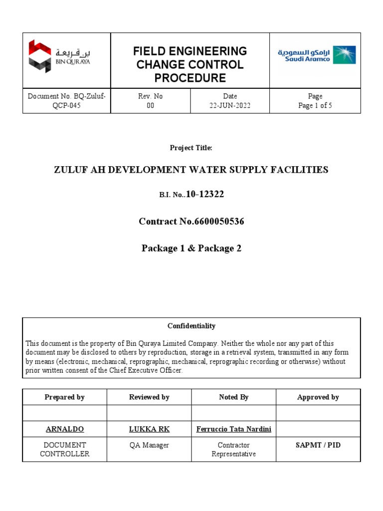 QCP 045 Field Engg Control Procedure (Zuluf Water Supply Facilities B.I ...