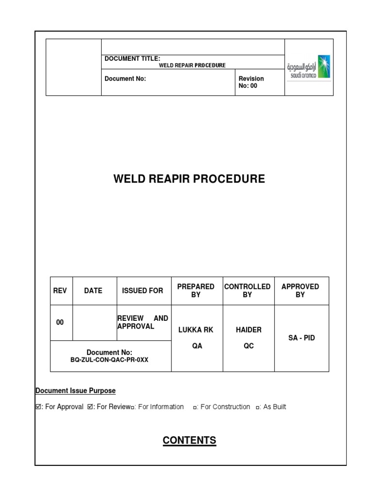 Weld Repair - PR - 0XX | PDF | Construction | Welding