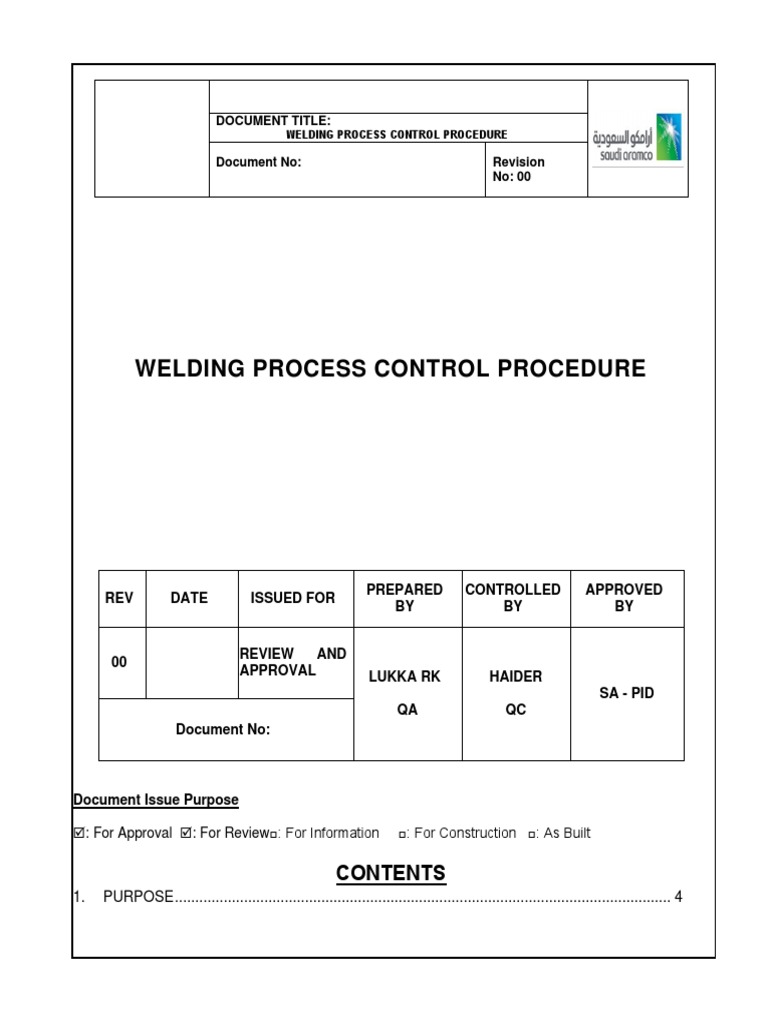 Welding Process Control - PR - 0XX | PDF | Construction | Welding