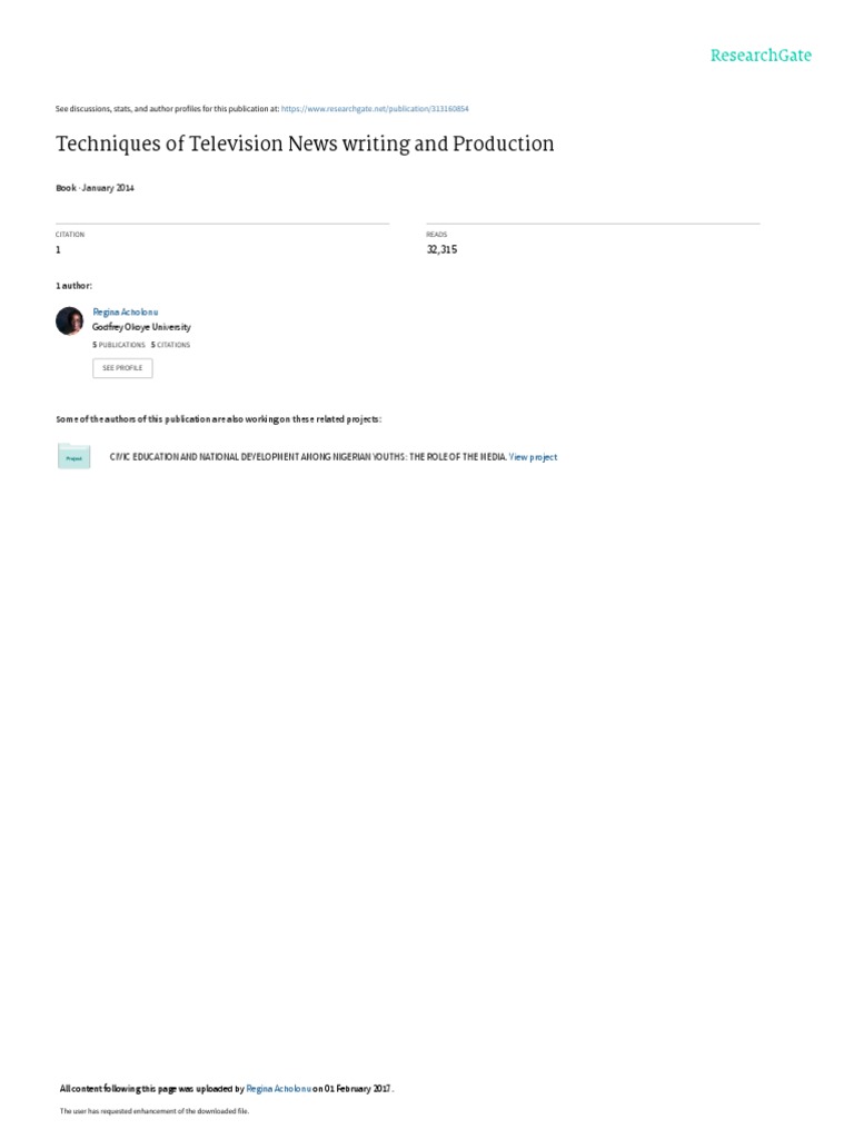 Techniques of Television News Writing Reporting and Production | PDF ...