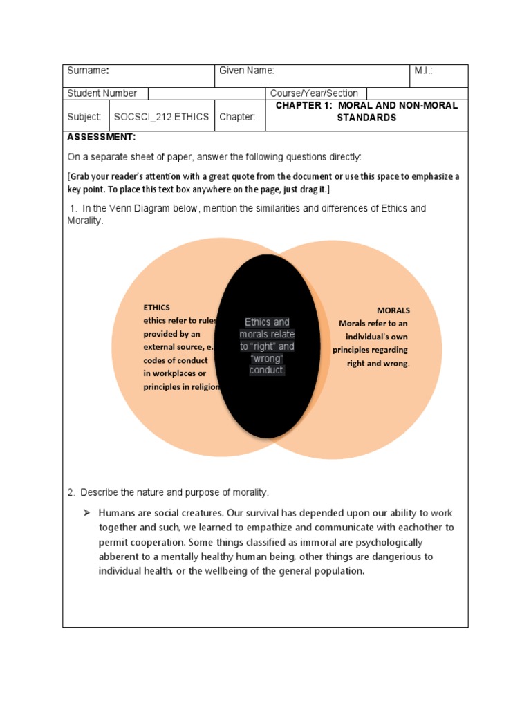 Chapter 1: Moral and Non-Moral Standards Assessment:: Ethics and Morals ...