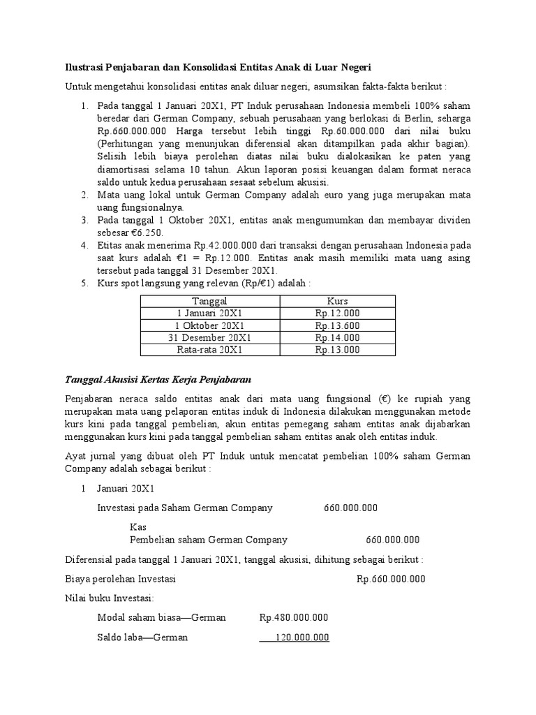 Ilustrasi Penjabaran Dan Konsolidasi Entitas Anak Di Luar Negeri | PDF