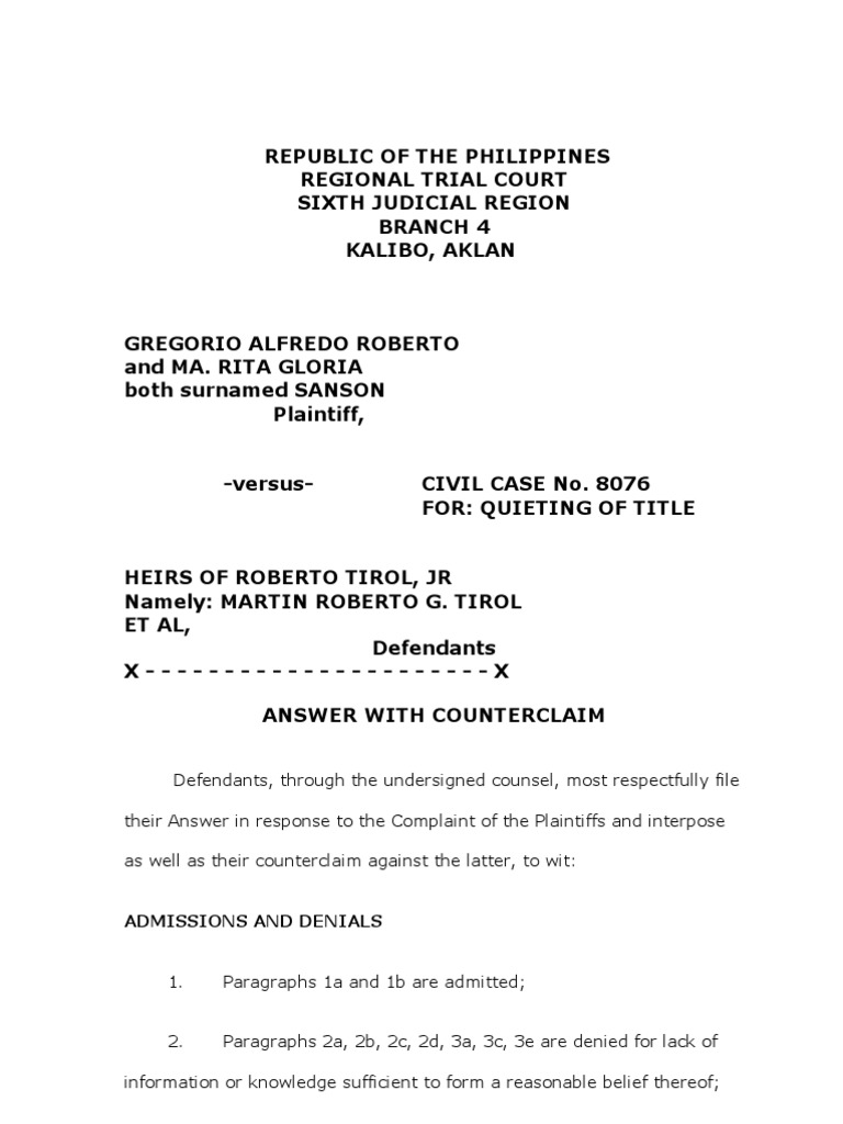 Sample-Answer With Counterclaim (Final) Vic Ceballos | PDF | Title ...