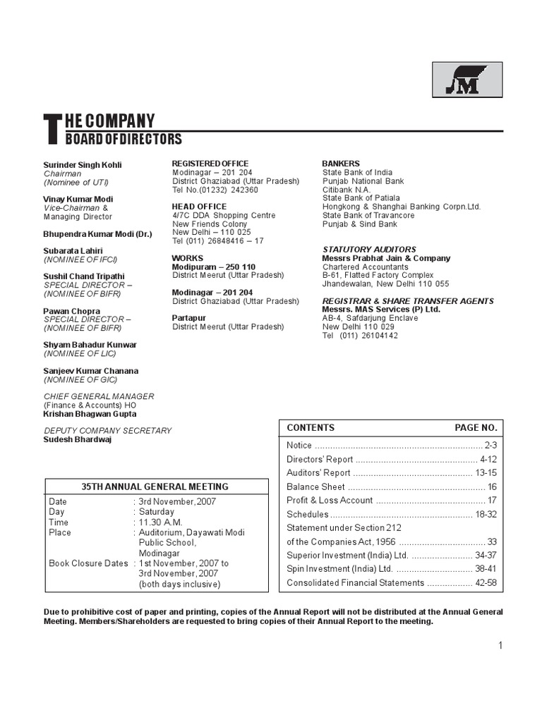 Modi Rubber Ltd. 35th AGM Notice | PDF | Corporate Governance ...