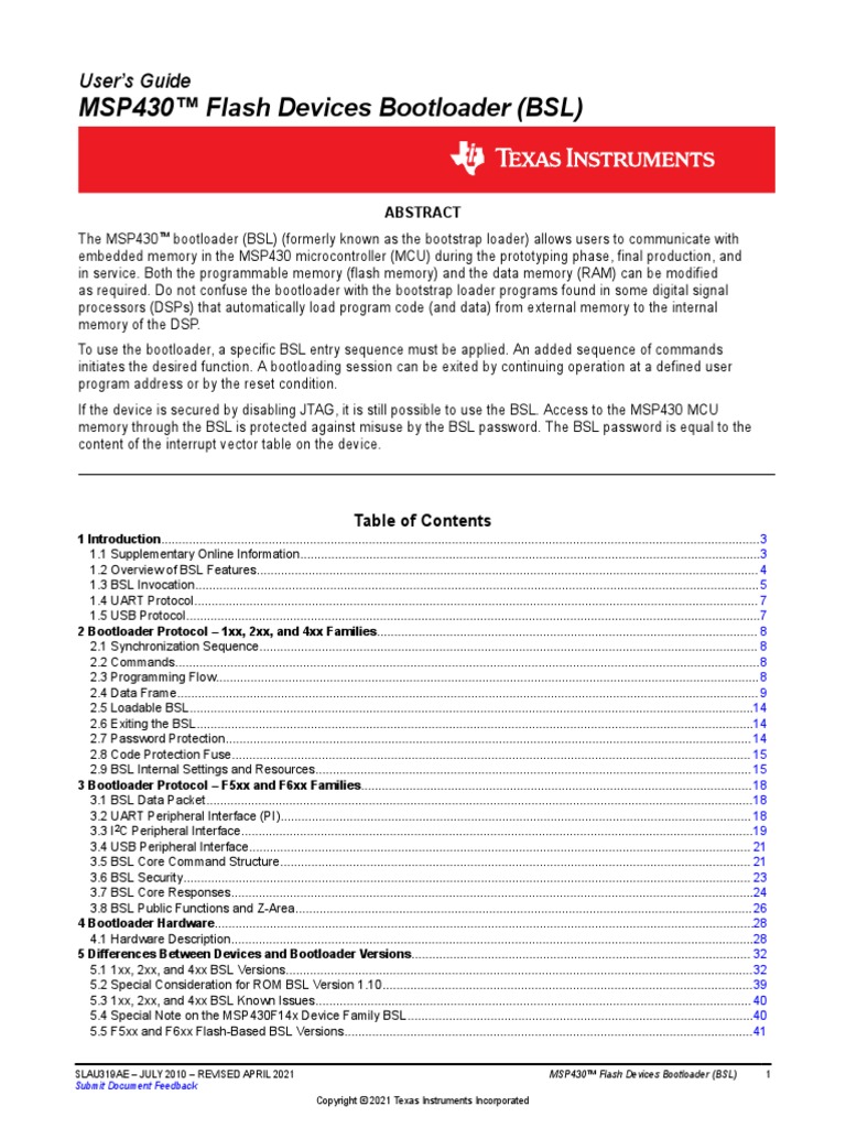 MSP430™ Flash Devices Bootloader (BSL) : User's Guide | PDF | Booting ...