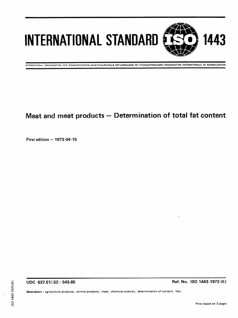 ISO 1443-2010 - 2 Meat - and - Meat - Products - Total - Fat | PDF