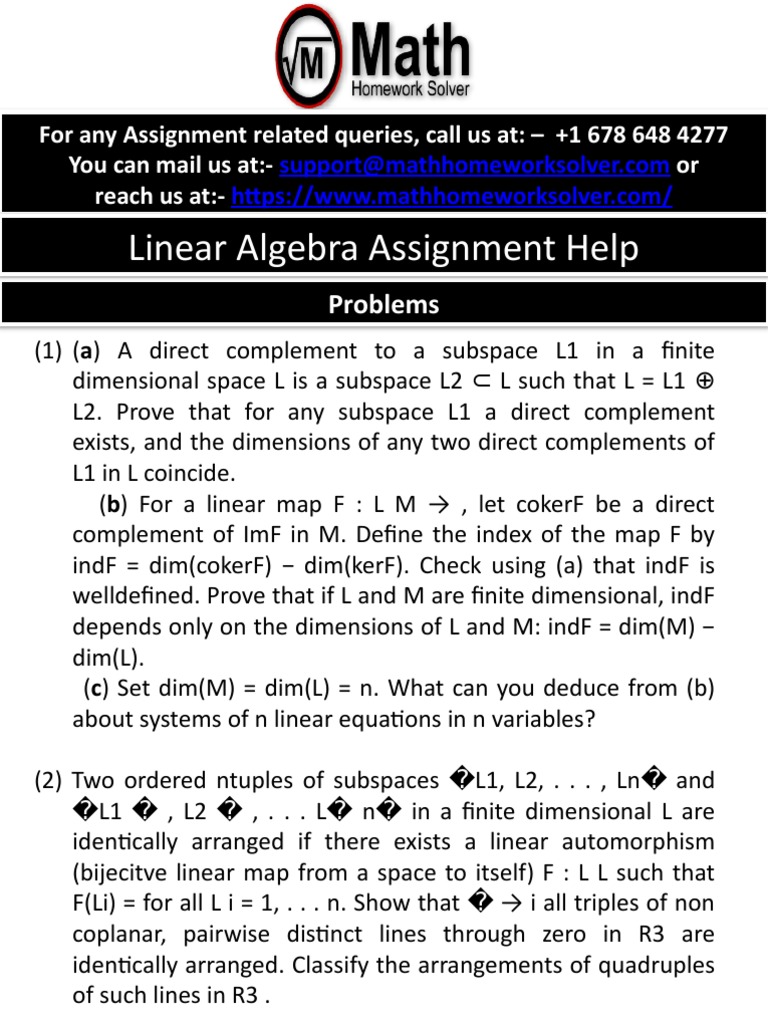 Linear Algebra Assignment Help | PDF | Basis (Linear Algebra) | Linear Map