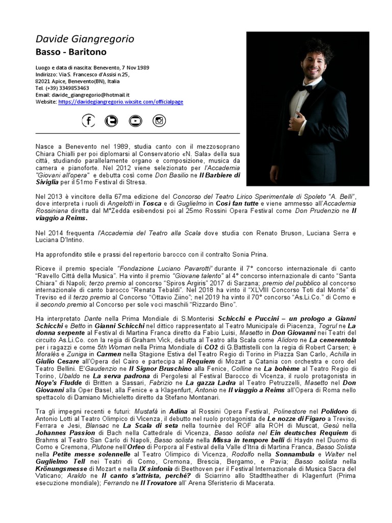 Bio e Repertorio - DAVIDE GIANGREGORIO | PDF