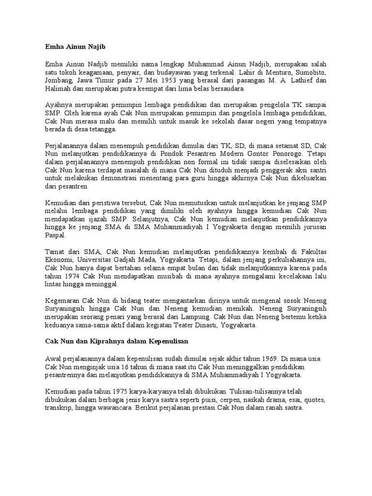 Emha Ainun Najib | PDF | Perjalanan | Fiksi Umum