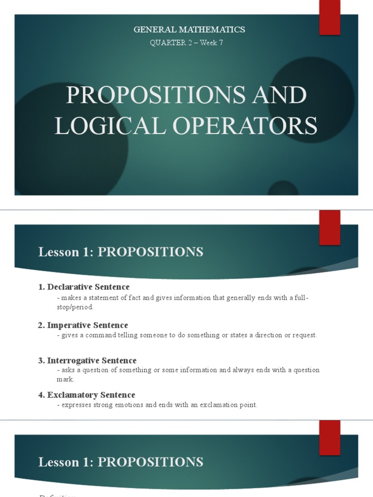Propositions and Logical Operators: General Mathematics | PDF ...