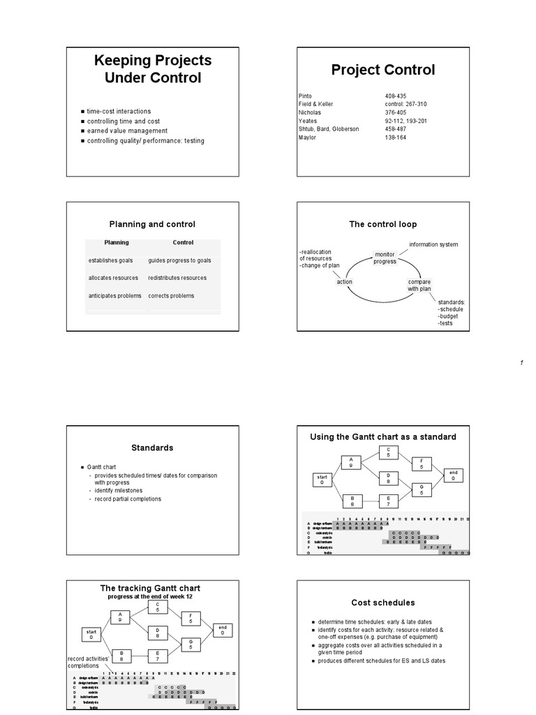 Keeping Projects Under Control Project Control: Planning and Control ...