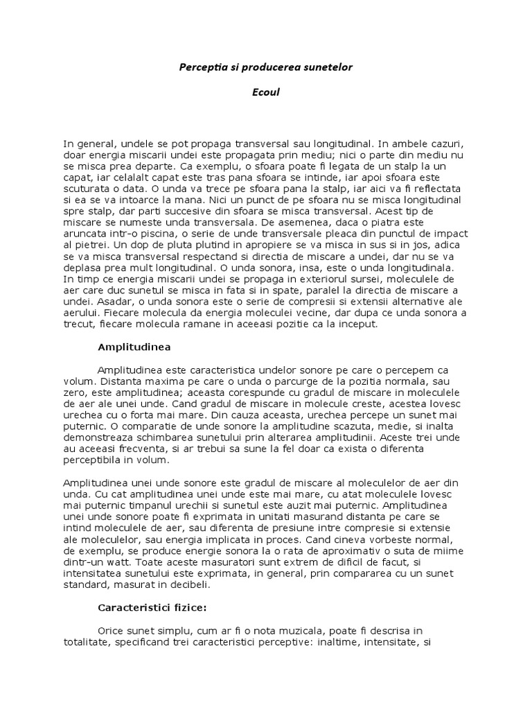 Perceptia Si Producerea Sunetelor | PDF