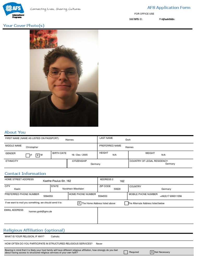 AFS Application Form | PDF