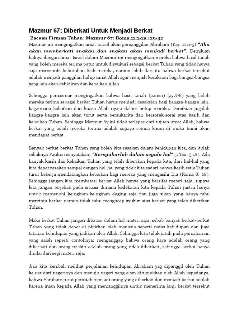 Mazmur 67 Diberkati Untuk Menjadi Berkat | PDF