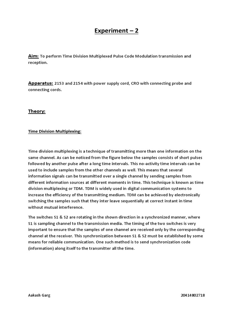 Experiment - 2: Time Division Multiplexing | PDF | Multiplexing | Sampling (Signal Processing)