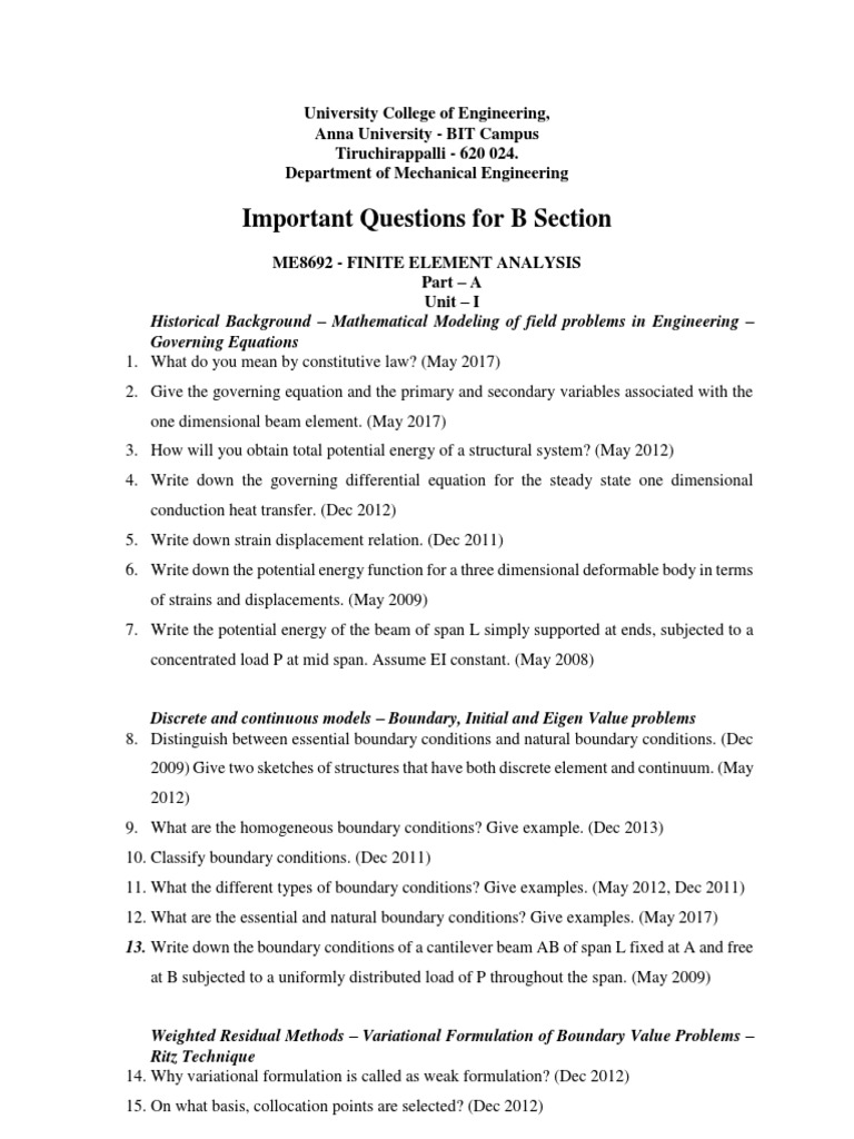 ME8692 - FEA Important Questions | PDF | Finite Element Method | Matrix ...
