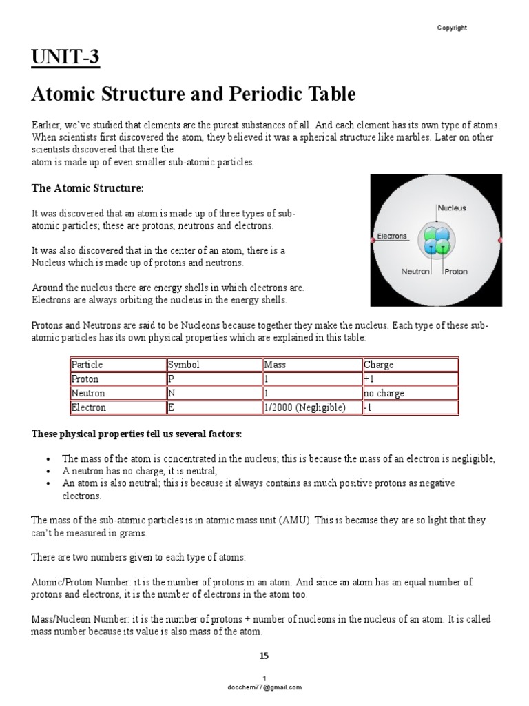 Topic 3 Atomic Structure and Periodic Table | PDF | Chemical Bond ...