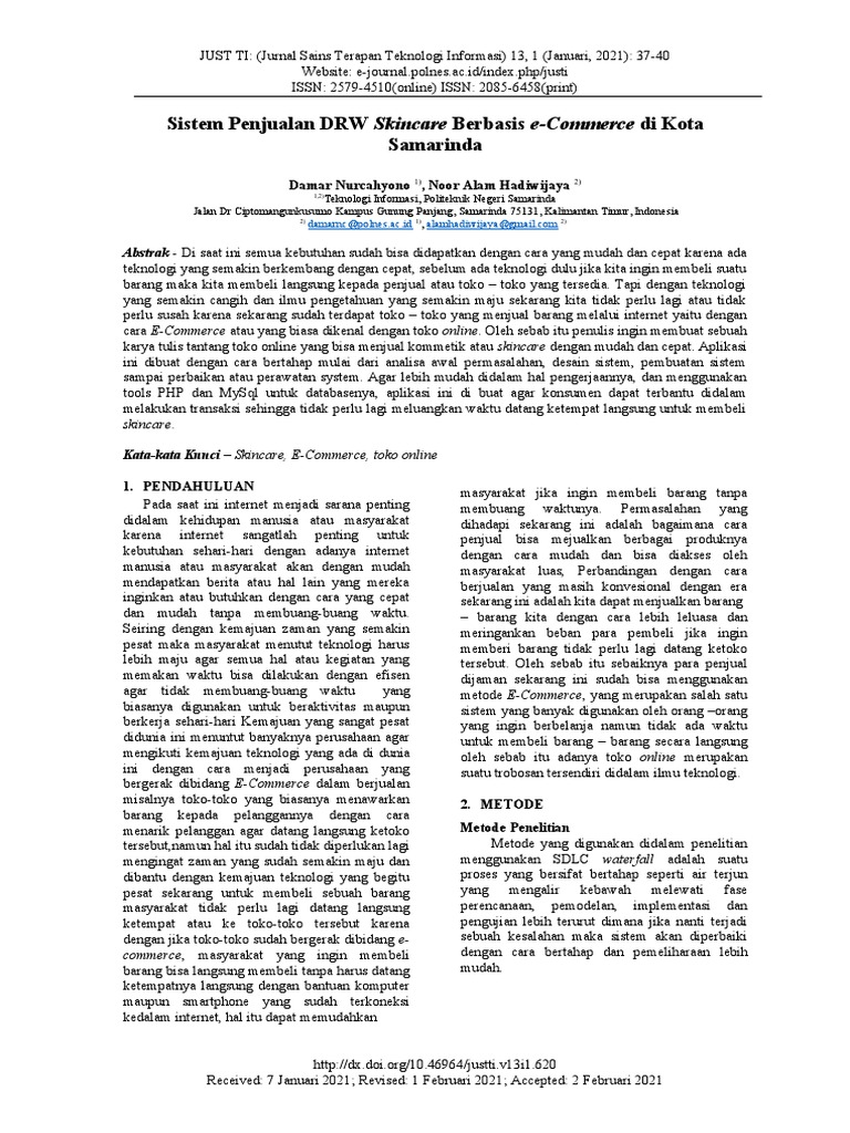 Sistem Penjualan DRW Skincare Berbasis E-Commerce | PDF