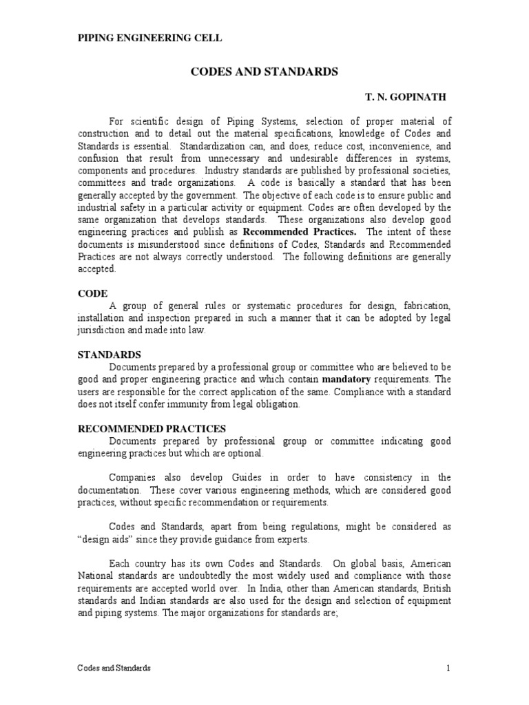 Piping Engineering All Codes and Standard | PDF | Pipe (Fluid ...