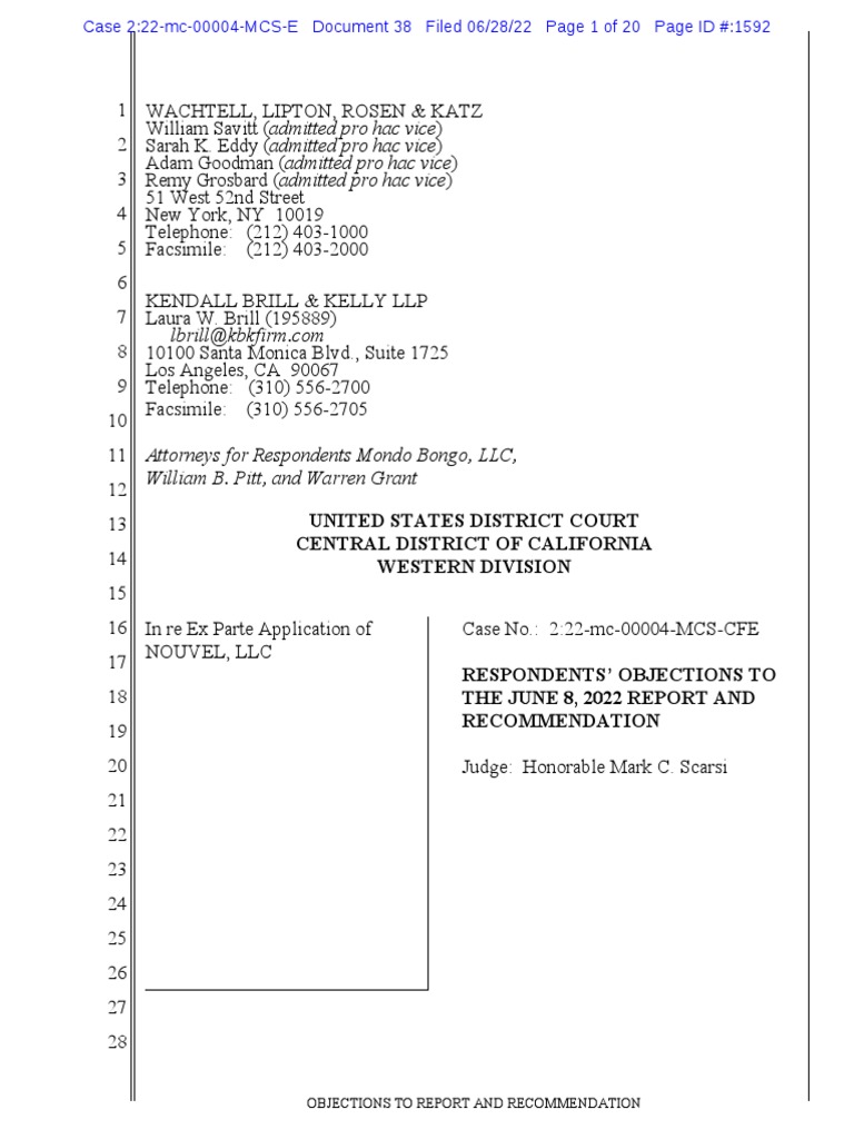 OBJECTION To Report and Recommendation | PDF | Discovery (Law) | Lawsuit