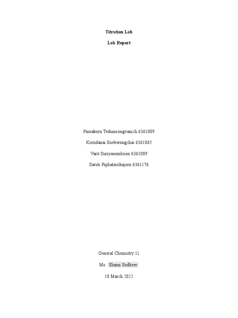 Titration Lab Report | PDF | Chemistry | Titration