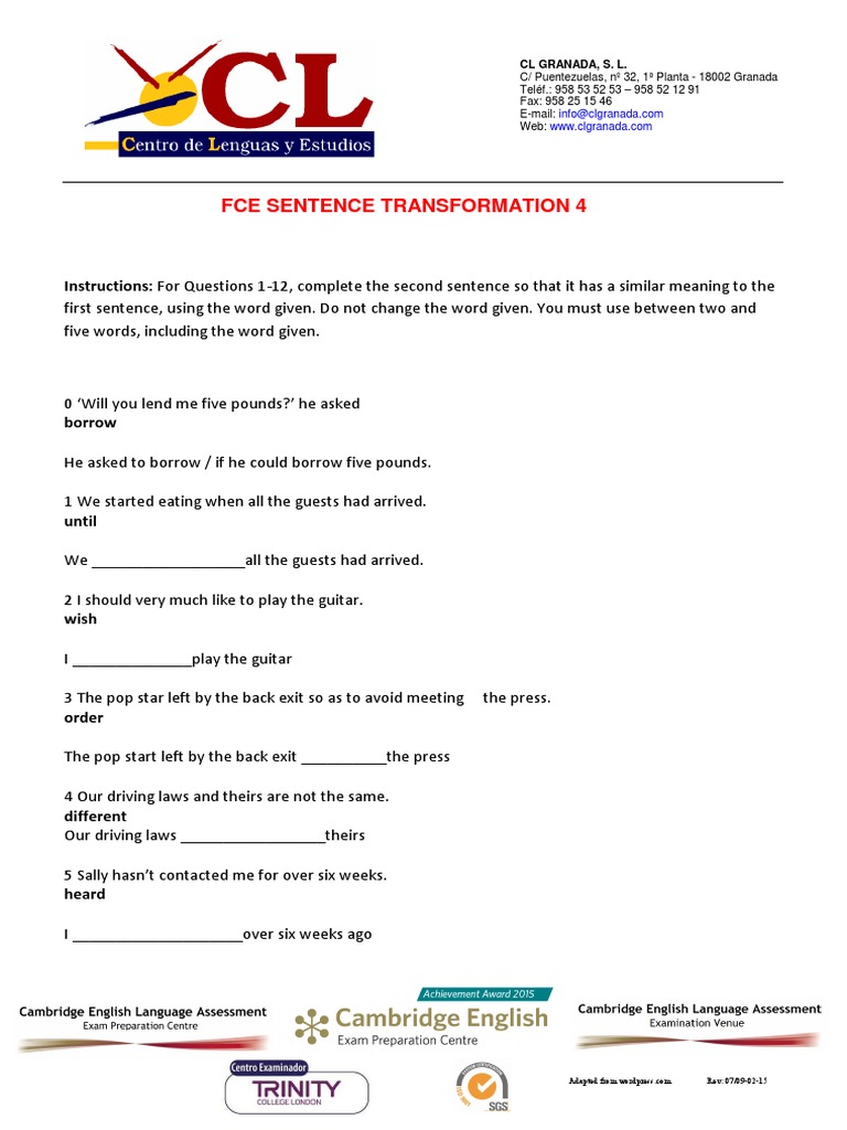 Fce Sentence Transformation 4 | PDF