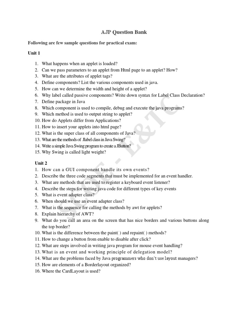 AJP Sample Oral Questions | PDF | Network Socket | Java (Programming Language)