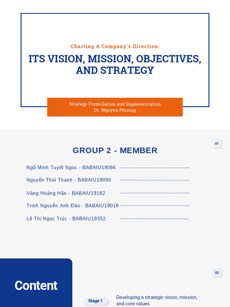 G2. Charting A Company's Direction - Its Vision Mission Objectives and ...
