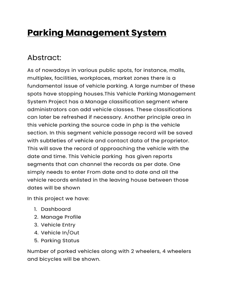 Parking Management System: Abstract | PDF