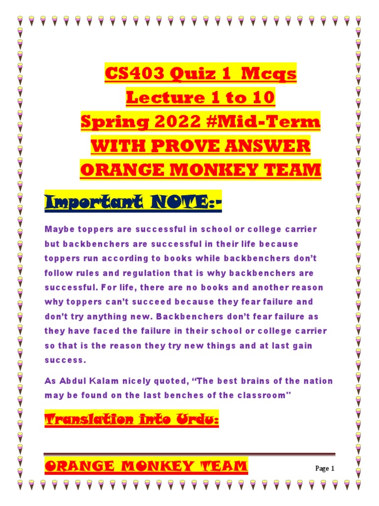 CS403 Quiz 1 Lec 1-10 Mcqs | PDF | Databases | Relational Database CS403 Quiz 1 Lec 1-10 Mcqs | PDF | Databases | Relational Database