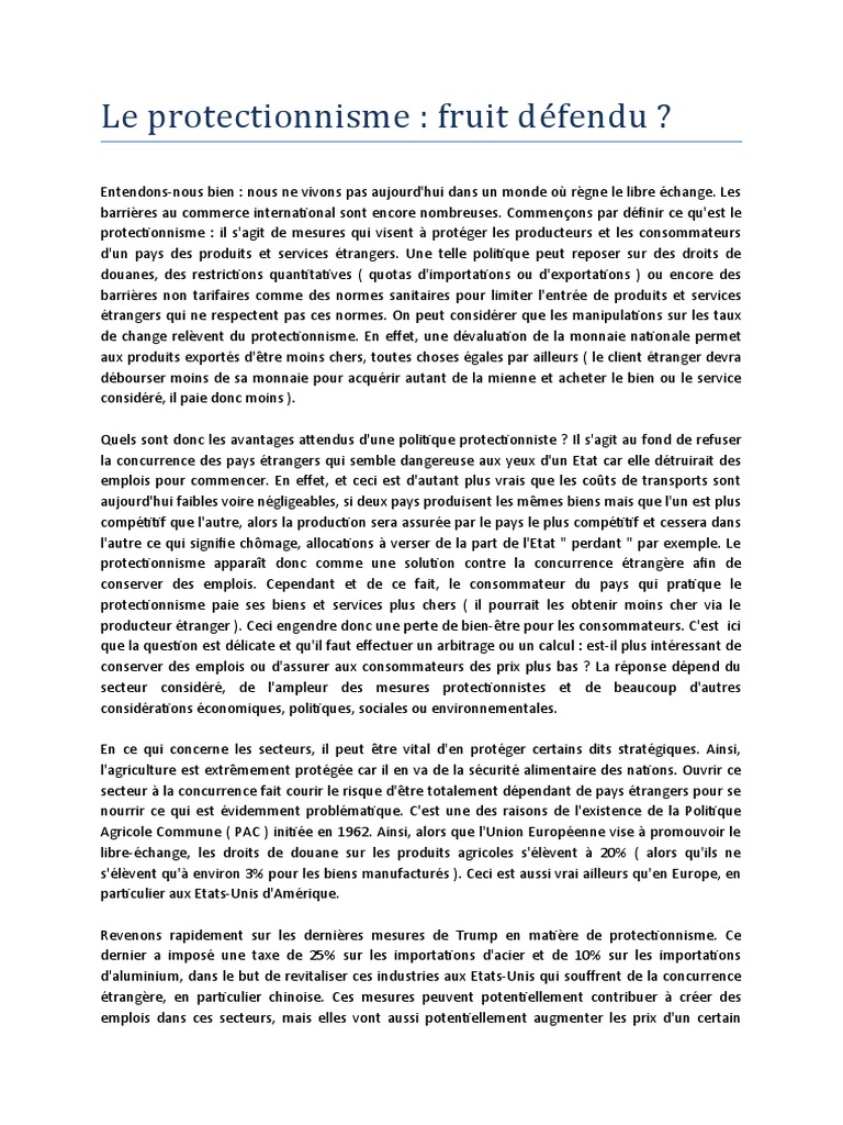 Le Protectionnisme, Fruit Défendu | PDF | Protectionnisme | Tarif