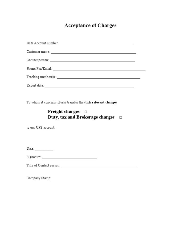 UPS Charges Acceptance Form | PDF | Finance & Money Management