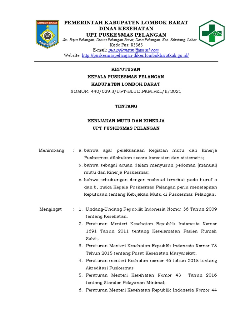 SK Payung Kebijakan Mutu | PDF