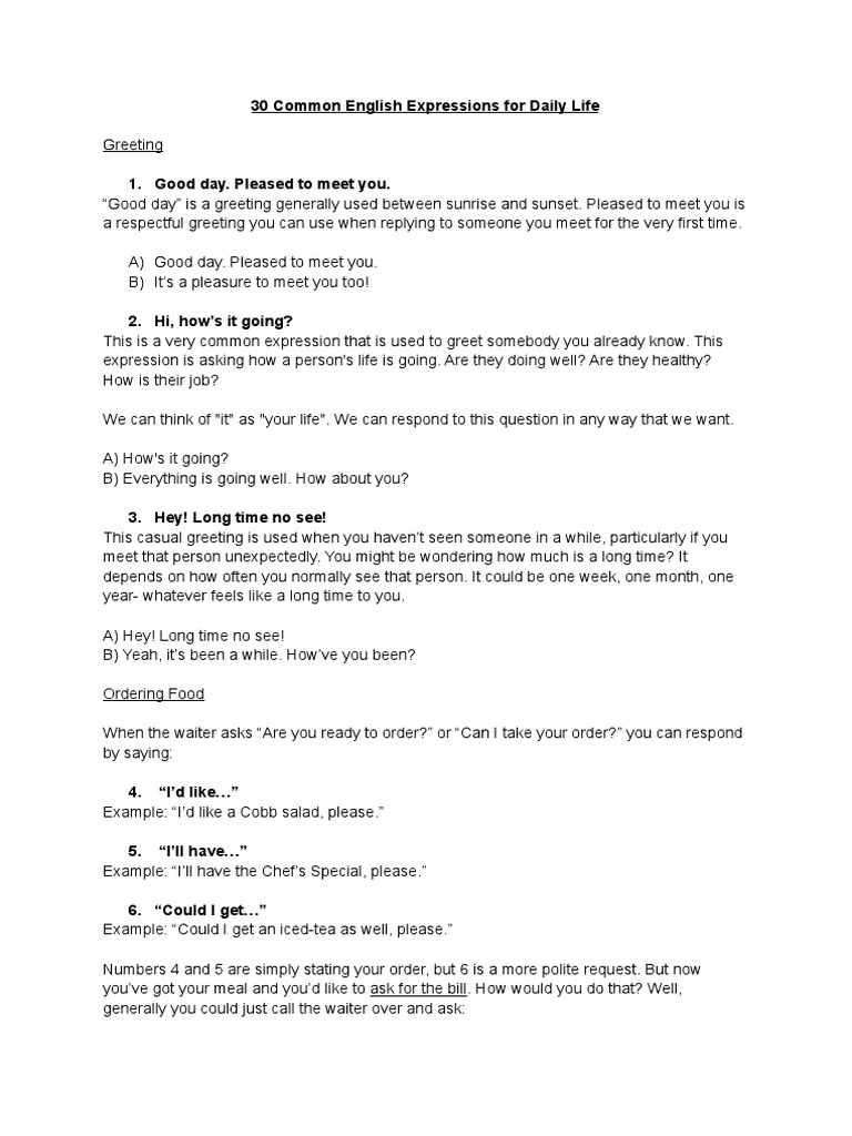 30 Common English Expressions For Daily Life - Free PDF | PDF | Pain | Hair