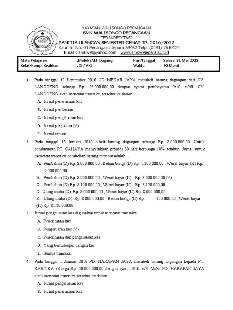 Mulok Kls XI - Akt Dagang | PDF | Pengelolaan Keuangan & Uang