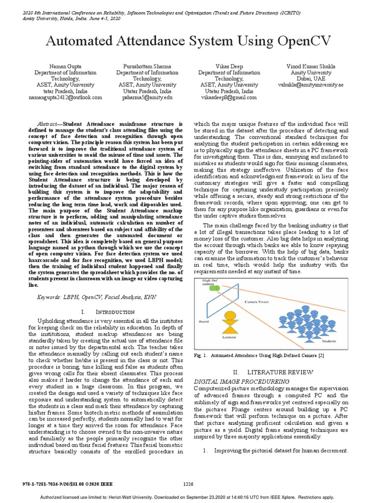 Automated Attendance System Using Opencv: Abstract-Student Attendance ...