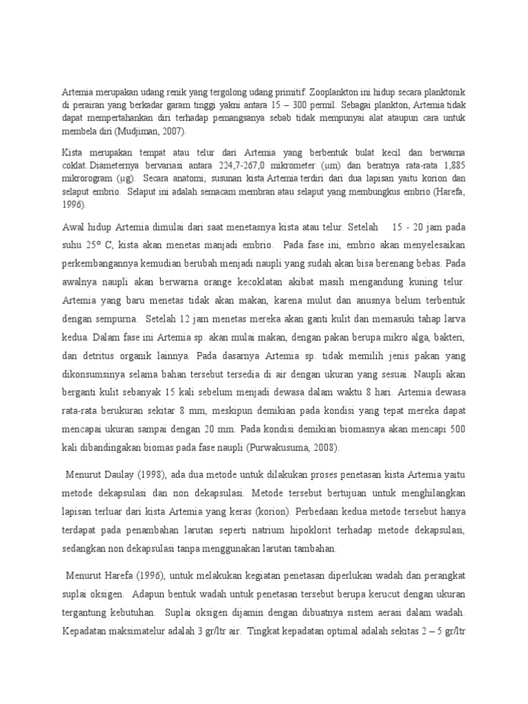 Artemia Merupakan Udang Renik Yang Tergolong Udang Primitif | PDF