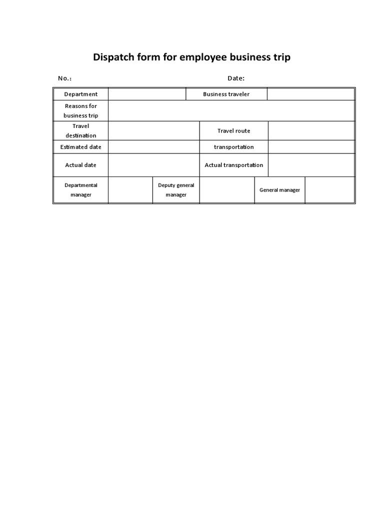 Dispatch Form For Employee Business Trip | PDF