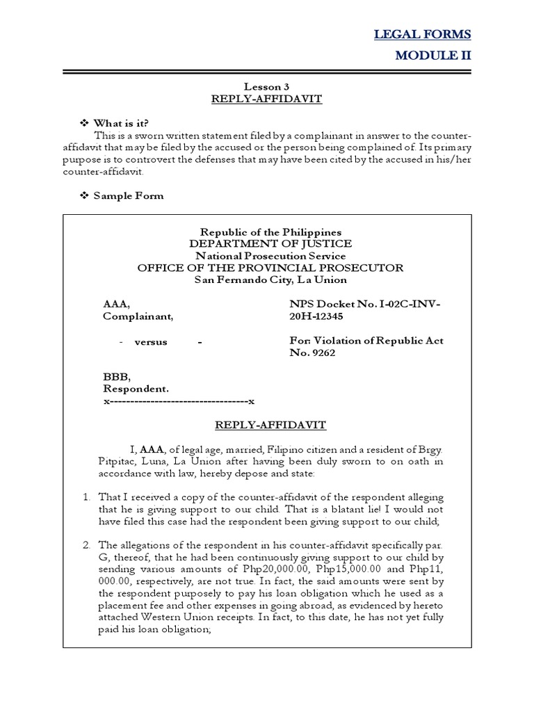 Responding to Allegations: A Sample Reply Affidavit | PDF | Affidavit ...