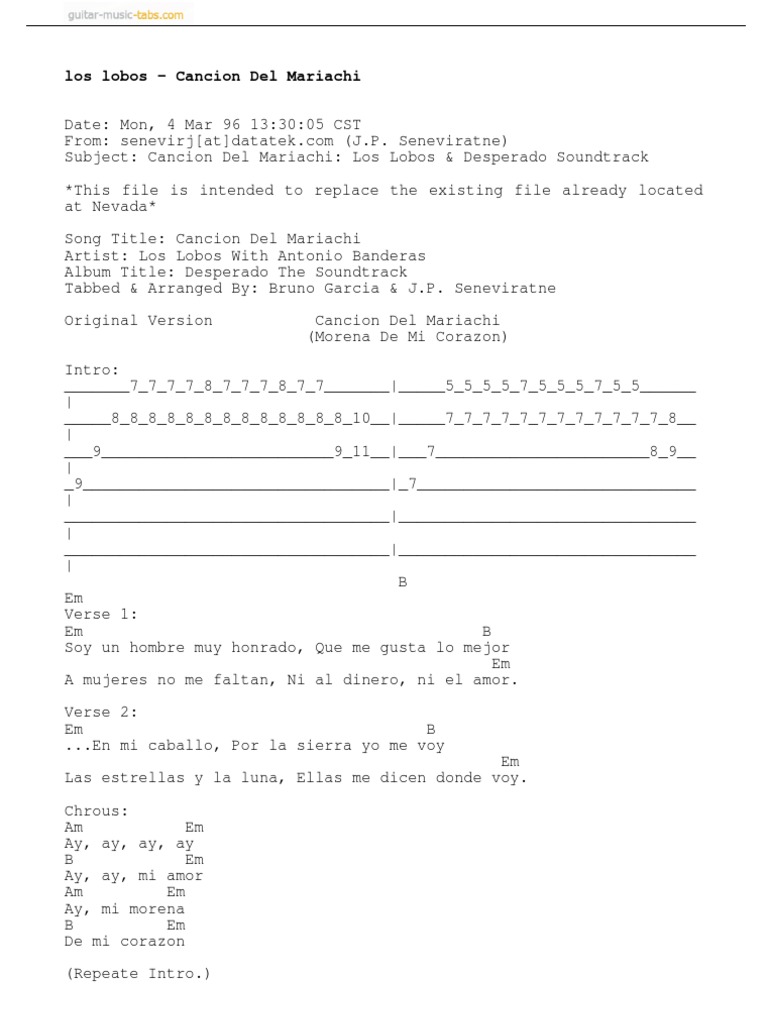 Acordes y Letra de "Canción del Mariachi" | PDF | Ocio ...