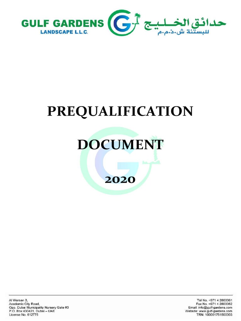 Gulf Gardens Landscape LLC Prequalification Document | PDF | Dubai
