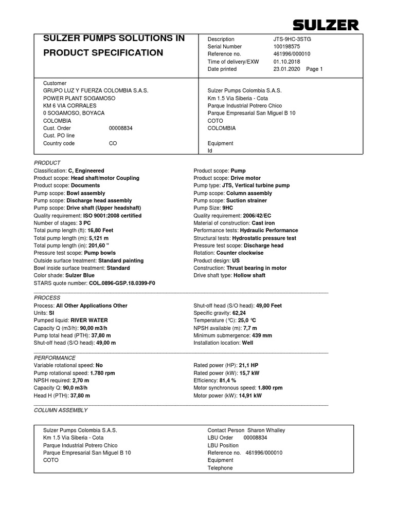 Sulzer Pumps Solutions in Product Specification | Download Free PDF ...