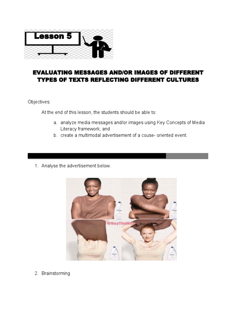 Lesson 5: Evaluating Messages And/Or Images of Different Types of Texts Reflecting Different ...